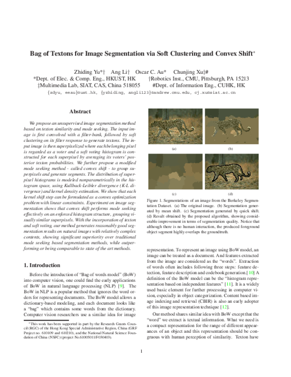 (PDF) Bag of textons for image segmentation via soft clustering and convex shift