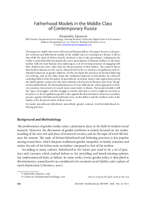 (PDF) Fatherhood Models in the Middle Class of Contemporary Russia