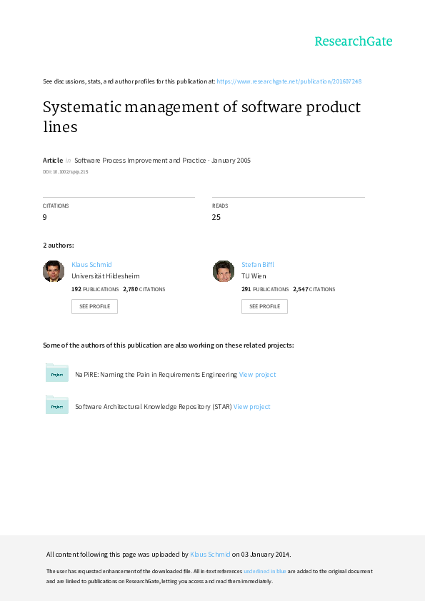 (PDF) Systematic management of software product lines