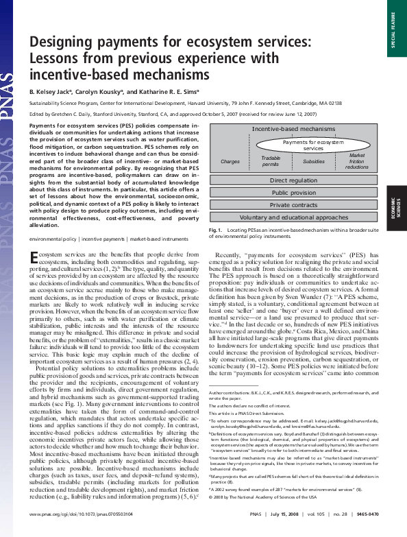 (PDF) Designing payments for ecosystem services: Lessons from previous ...