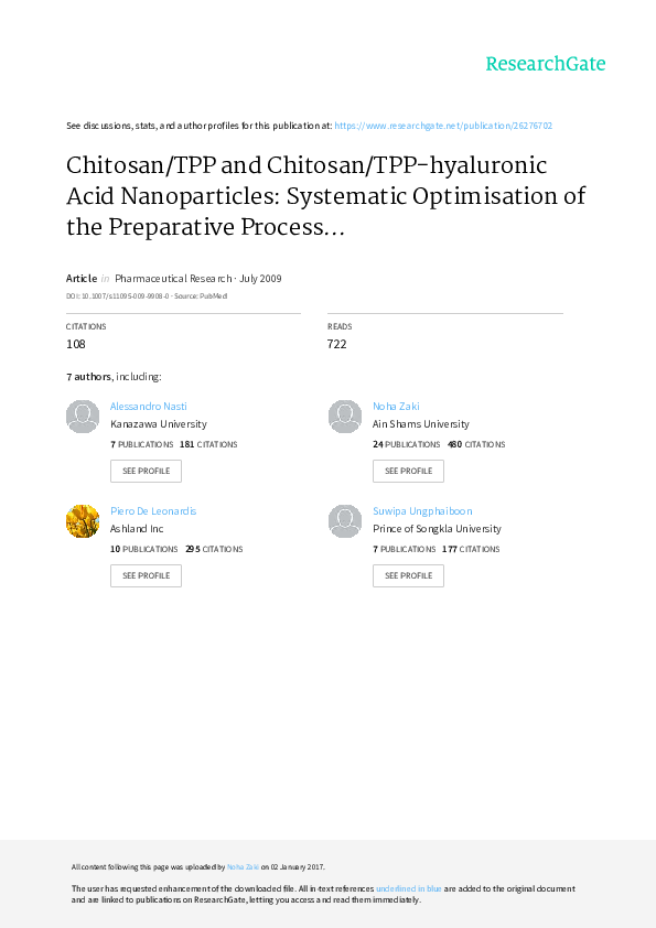 (PDF) Chitosan/TPP and chitosan/TPP-hyaluronic acid nanoparticles ...