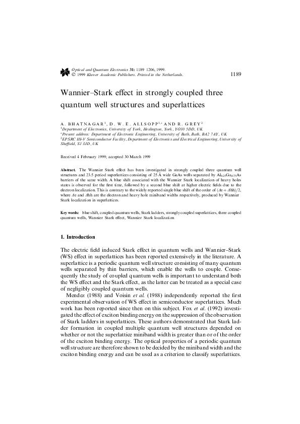 (PDF) Wannier–Stark effect in strongly coupled three quantum well ...