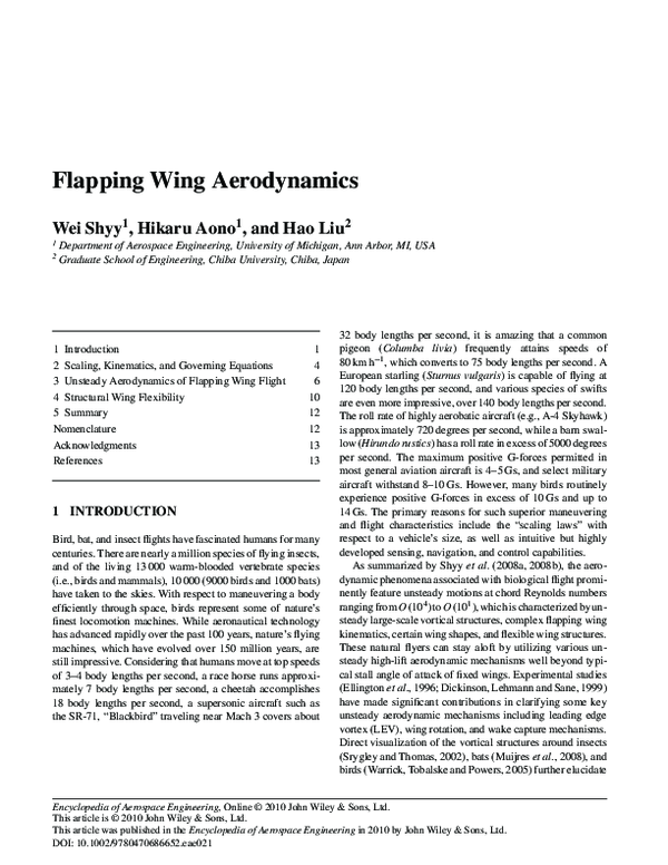 (PDF) Flapping Wing Aerodynamics