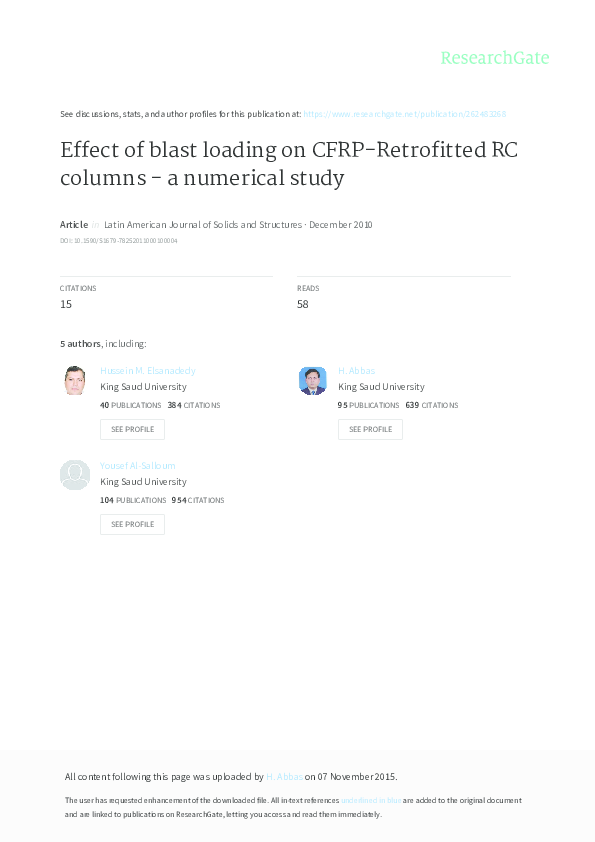 (PDF) Effect of blast loading on CFRP-Retrofitted RC columns-a numerical study