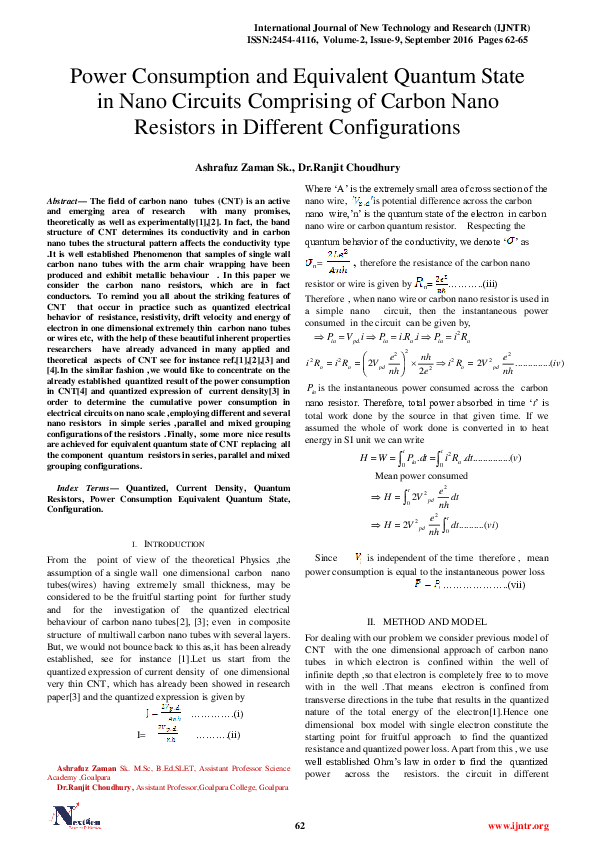 (PDF) Power Consumption and Equivalent Quantum State in Nano Circuits ...