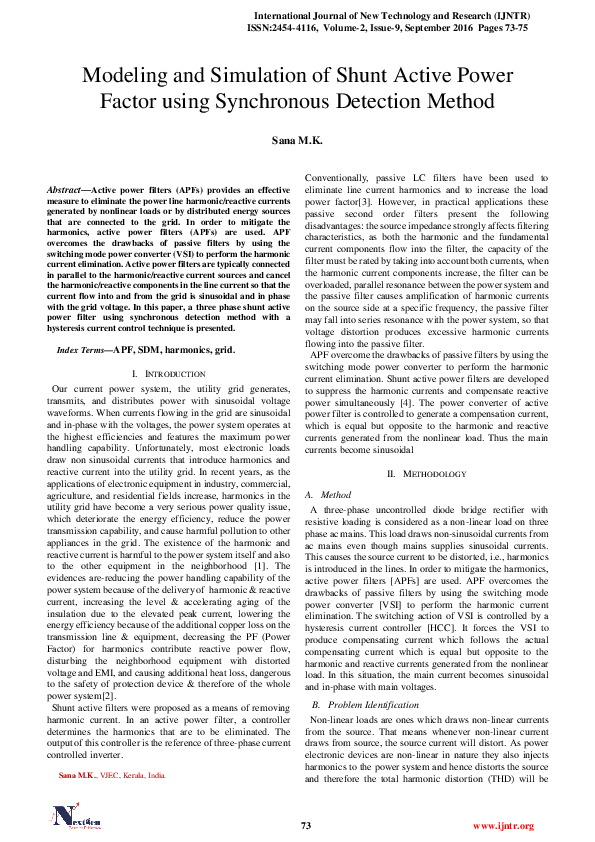 Pdf Modeling And Simulation Of Shunt Active Power Factor Using Synchronous Detection Method