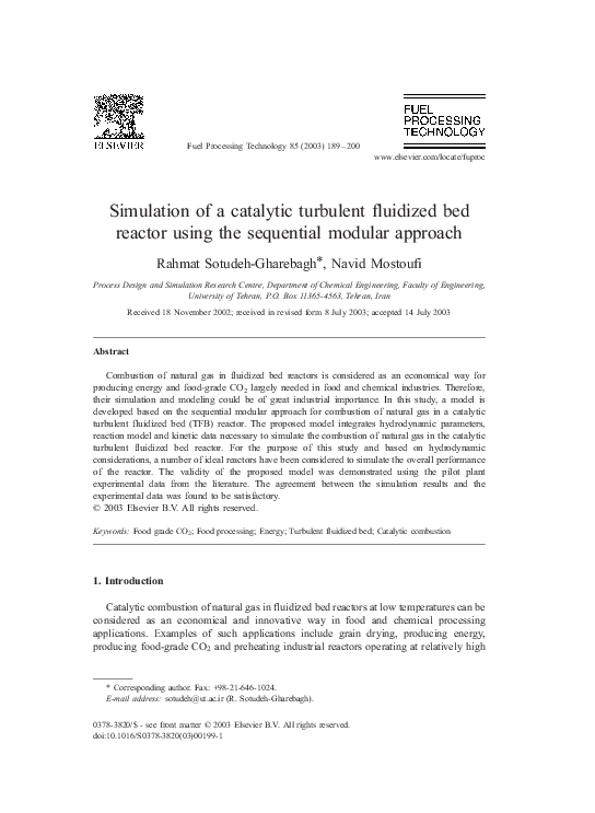 (PDF) Simulation of a catalytic turbulent fluidized bed reactor using the sequential modular ...