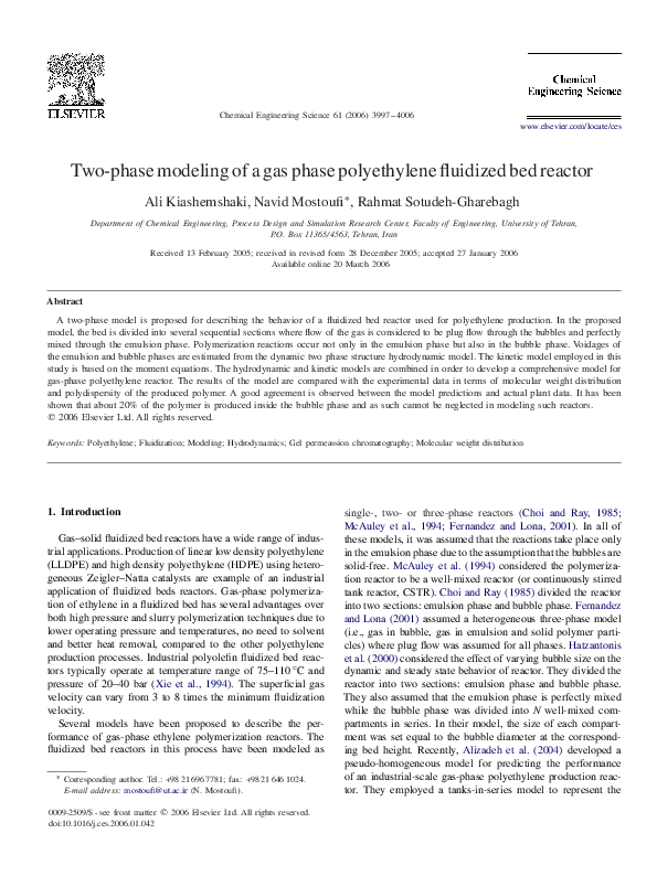(PDF) Two-phase modeling of a gas phase polyethylene fluidized bed reactor
