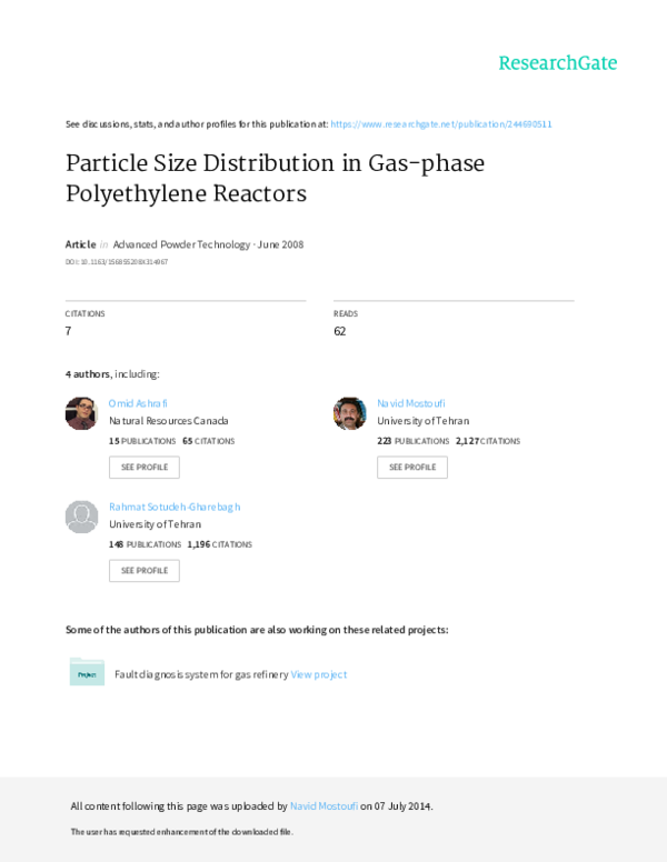 (PDF) Particle size distribution in gas-phase polyethylene reactors
