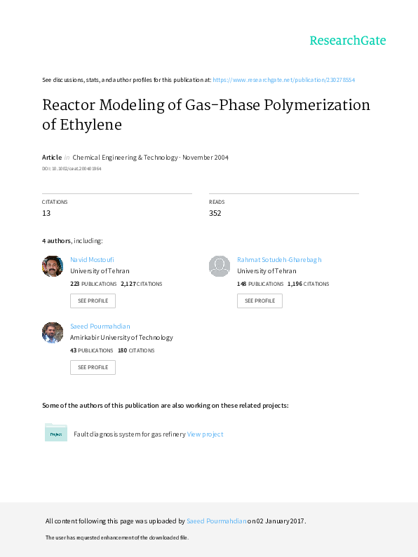 Pdf Reactor Modeling Of Gas‐phase Polymerization Of Ethylene