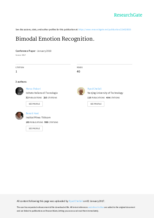 (PDF) Bimodal emotion recognition