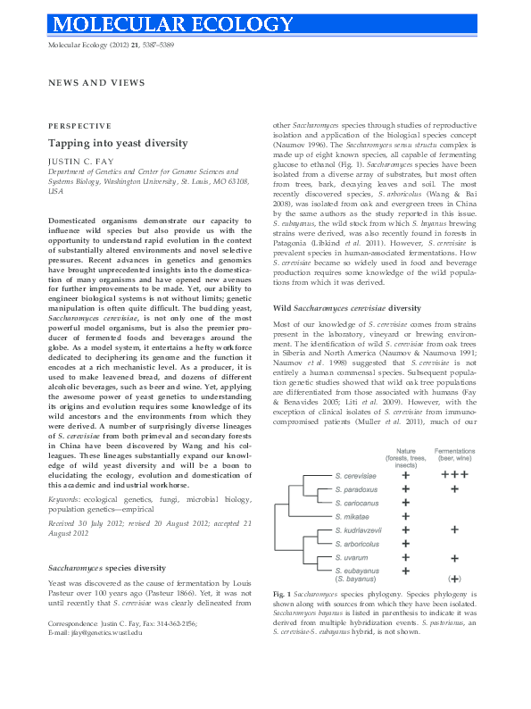 (PDF) Tapping into yeast diversity | Justin Fay - Academia.edu