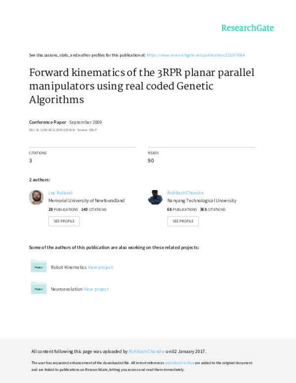 (PDF) Forward Kinematics of the 3RPR Planar Parallel Manipulators Using Real Coded Genetic ...