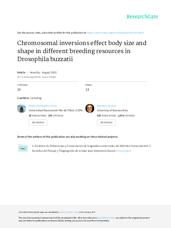 (PDF) Chromosomal inversions effect body size and shape in different ...