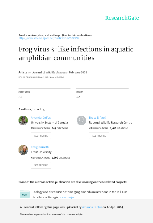 (PDF) Frog virus 3-like infections in aquatic amphibian communities