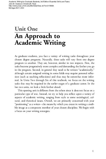 (PDF) Unit One An Approach to Academic Writing