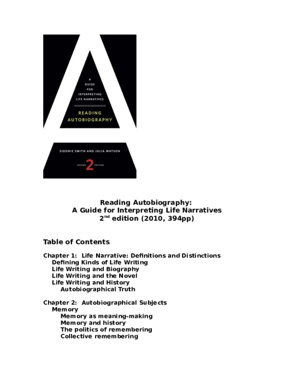 (DOC) Reading Autobiography (Table of Contents)