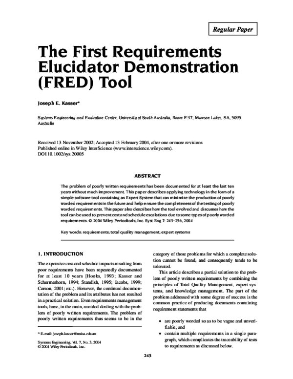 (PDF) The first requirements elucidator demonstration (FRED) Tool