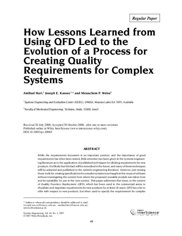 (PDF) How lessons learned from using QFD led to the evolution of a ...