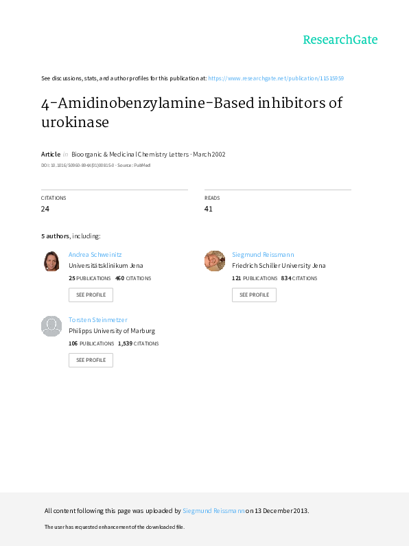 (PDF) 4-Amidinobenzylamine-Based inhibitors of urokinase