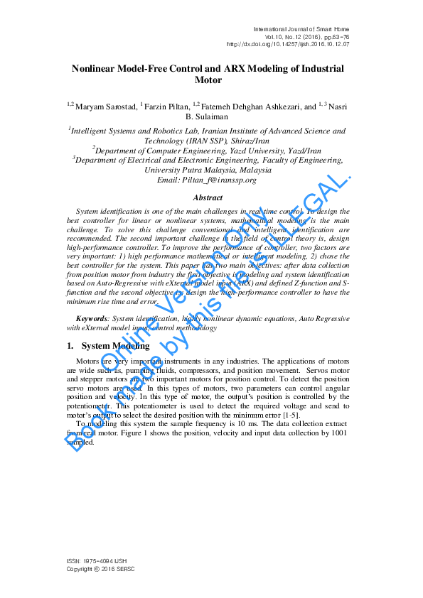 (PDF) Nonlinear Model-Free Control and ARX Modeling of Industrial Motor