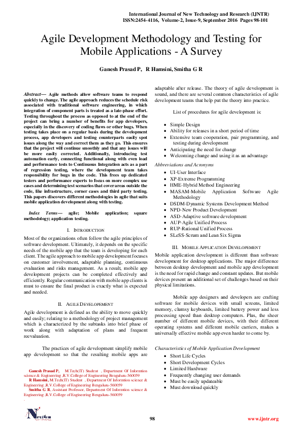 (PDF) Agile Development Methodology and Testing for Mobile Applications ...
