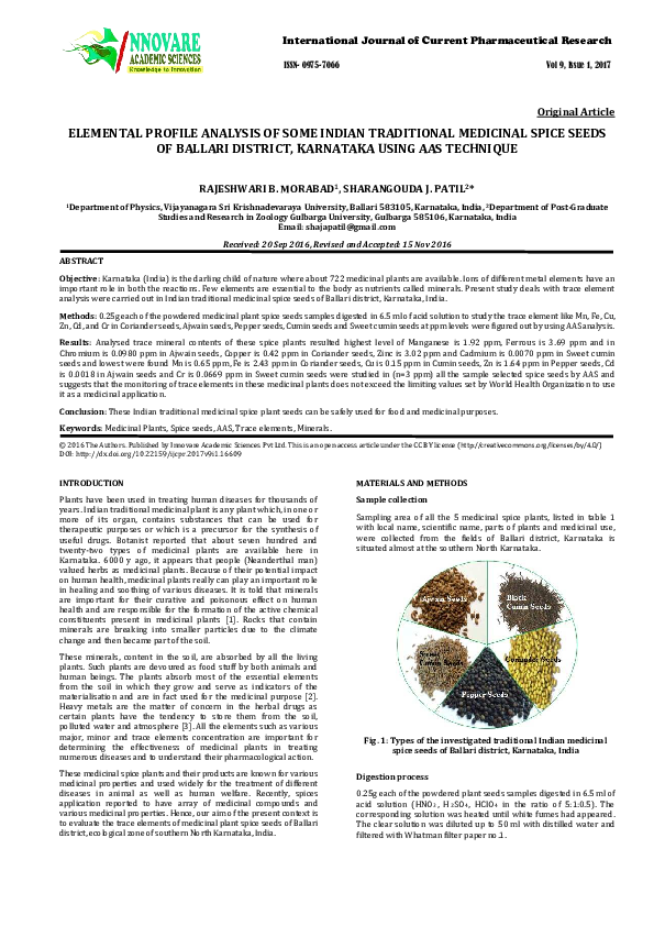 (PDF) ELEMENTAL PROFILE ANALYSIS OF SOME INDIAN TRADITIONAL MEDICINAL ...