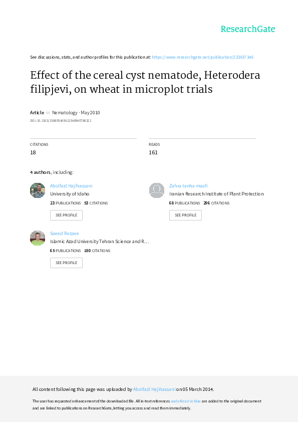 (PDF) Effect of the cereal cyst nematode, Heterodera filipjevi, on ...