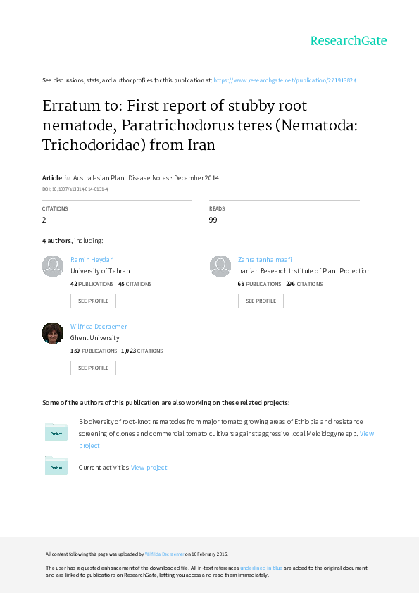 (PDF) First report of stubby root nematode, Paratrichodorus teres ...