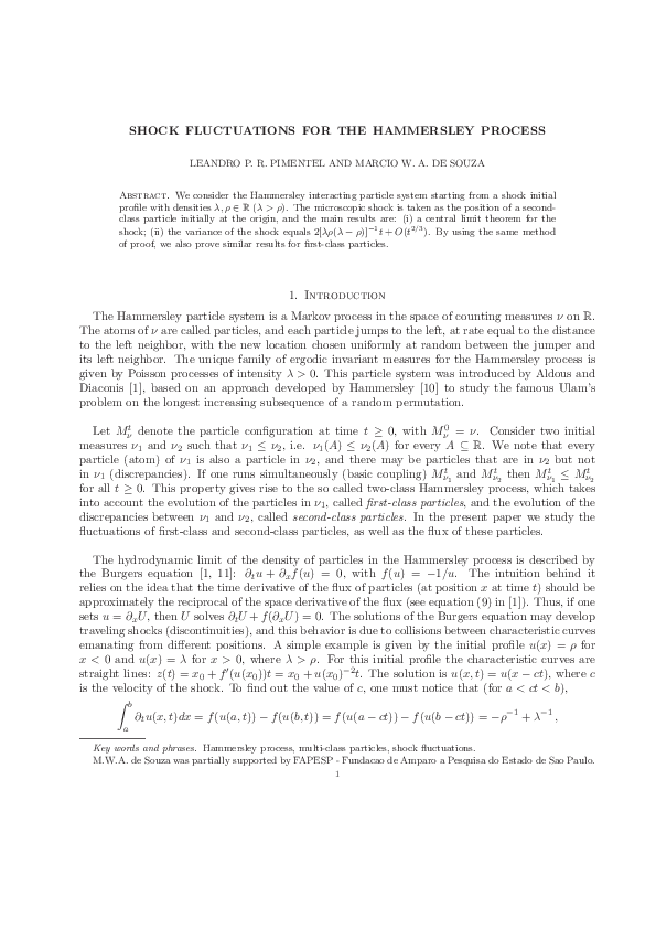 (PDF) SHOCK FLUCTUATIONS FOR THE HAMMERSLEY PROCESS