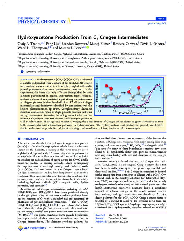 (PDF) Hydroxyacetone Production From C 3 Criegee Intermediates