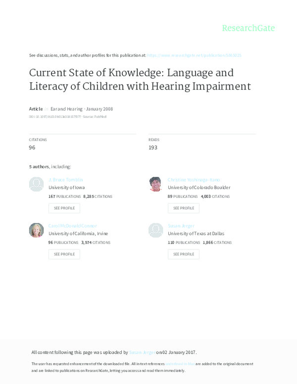 (PDF) Current State of Knowledge: Language and Literacy of Children ...