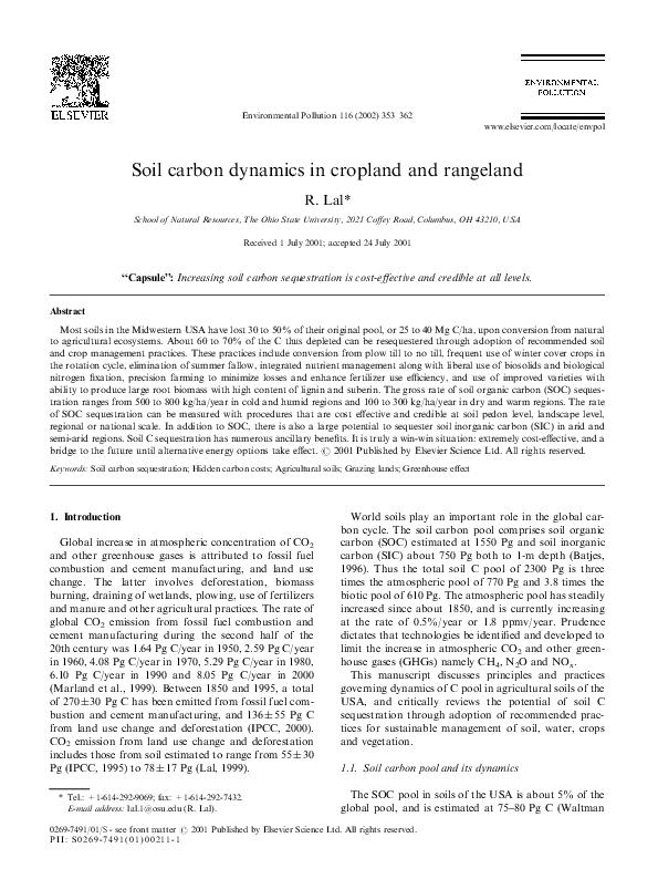 (PDF) Soil carbon dynamics in cropland and rangeland