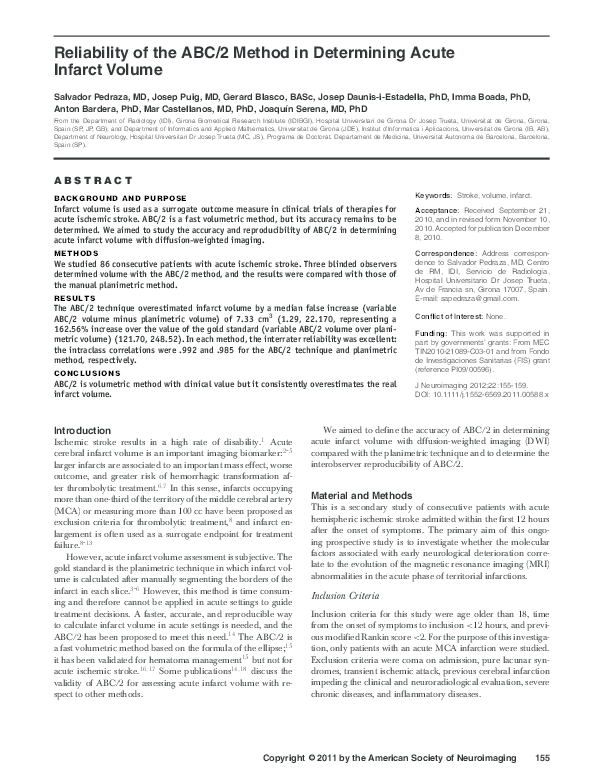 (PDF) Reliability of the ABC/2 Method in Determining Acute Infarct Volume