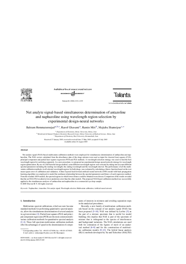 Pdf Net Analyte Signal Based Simultaneous Determination Of Antazoline And Naphazoline Using