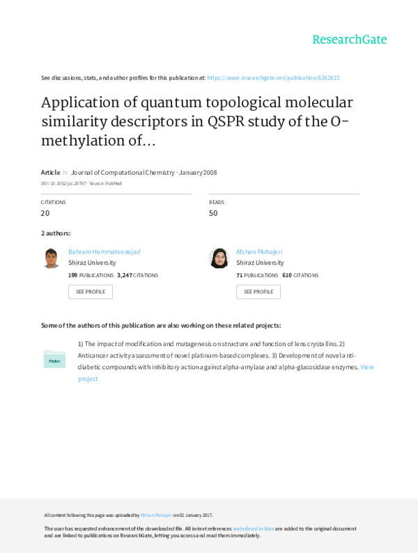 (PDF) Application of quantum topological molecular similarity descriptors in QSPR study of the O ...