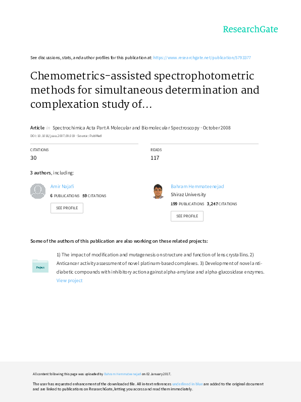 (PDF) Chemometrics-assisted spectrophotometric methods for simultaneous determination and ...