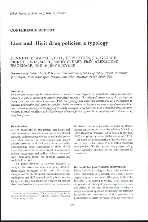 Licit and illicit drug policies: a typology