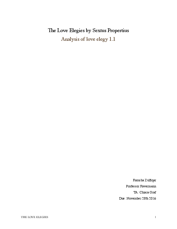 (PDF) The Love Elegies by Sextus Propertius Analysis of love elegy 1.1