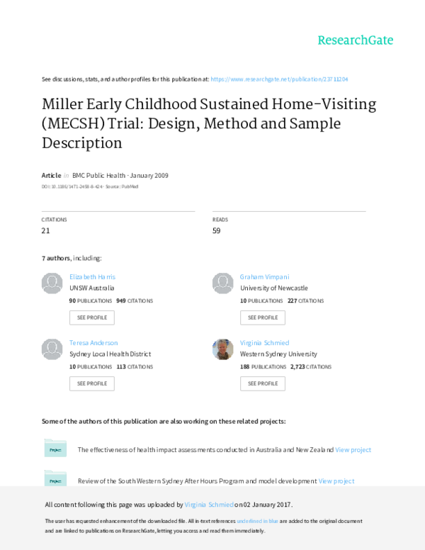 (PDF) Miller Home-visiting Trial: Design and Methods