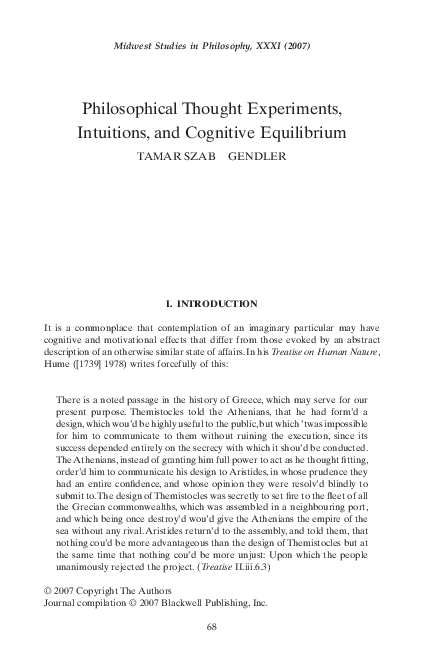 (PDF) Philosophical Thought Experiments, Intuitions, and Cognitive Equilibrium