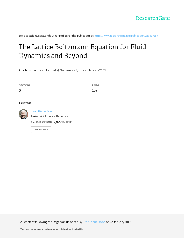(PDF) The lattice Boltzmann equation for fluid dynamics and beyond