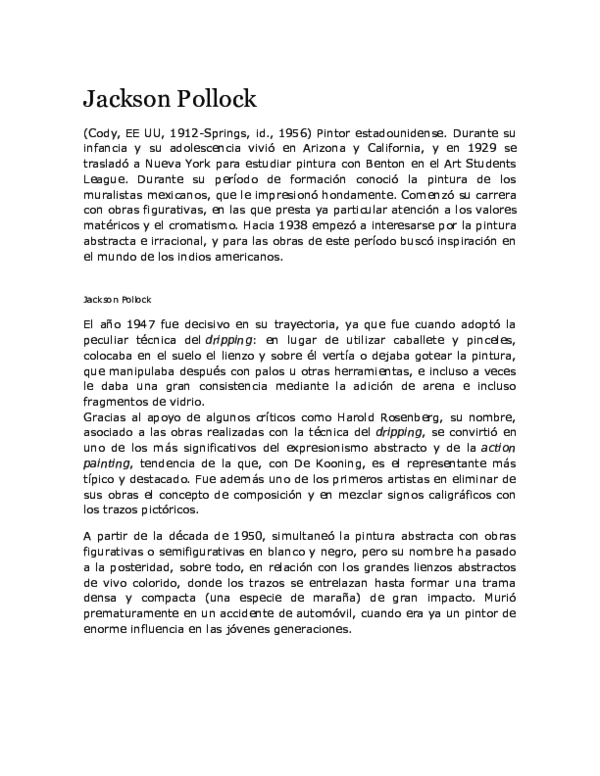(DOC) Biografia de Jackson Pollock