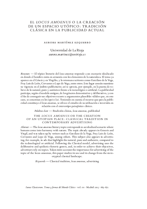 (PDF) "El locus amoenus o la creación de un espacio utópico. Tradición clásica en la publicidad ...