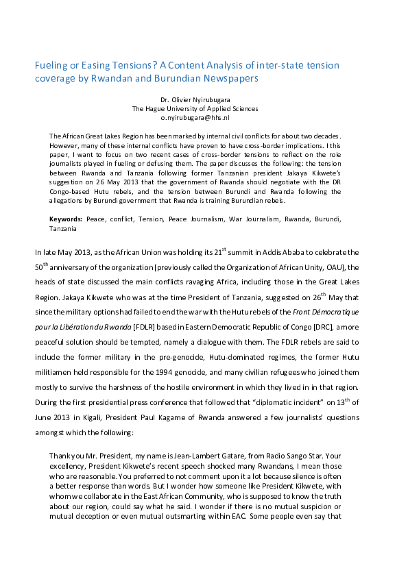 (PDF) Fueling or Easing Tensions? A Content Analysis of inter-state ...