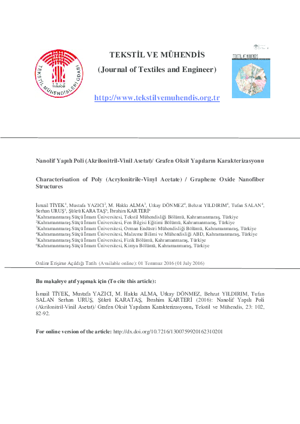 (PDF) Nanolif Yapılı Poli(Akrilonitril-Vinil Asetat)/Grafen Oksit ...