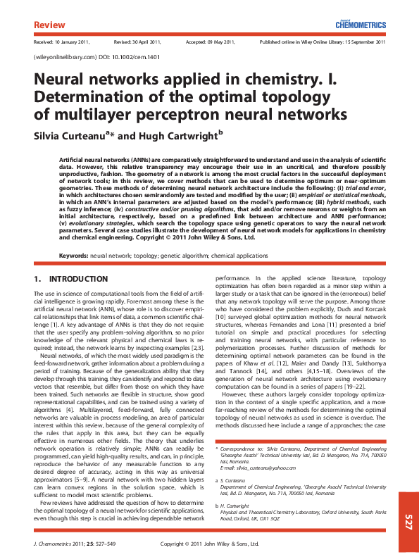 (PDF) Neural networks applied in chemistry. I. Determination of the optimal topology of ...