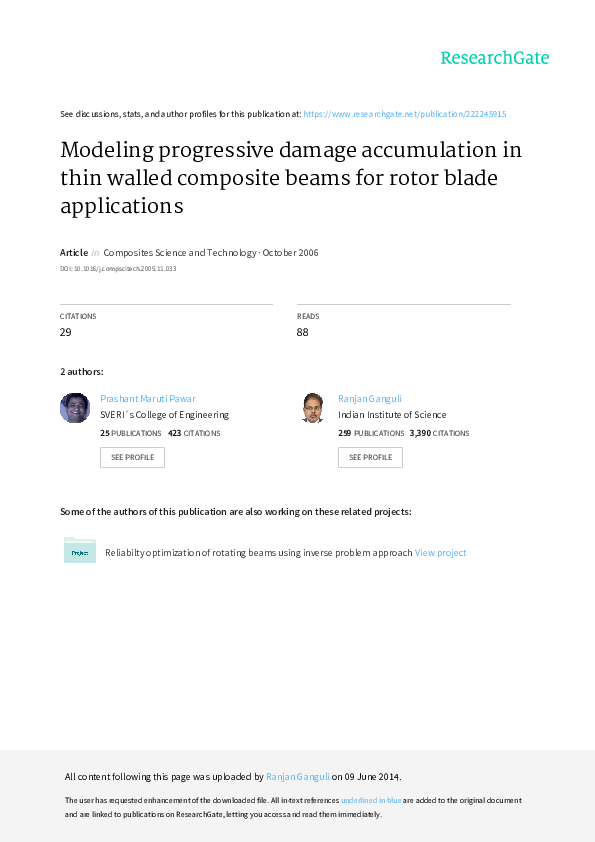(PDF) Modeling progressive damage accumulation in thin walled composite beams for rotor blade ...