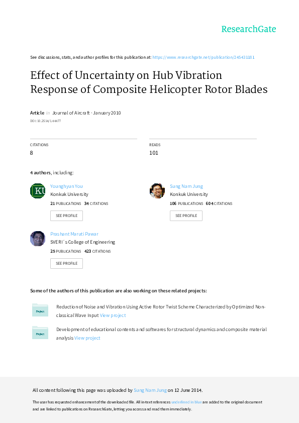 (PDF) Effect of Uncertainty on Hub Vibration Response of Composite Helicopter Rotor Blades