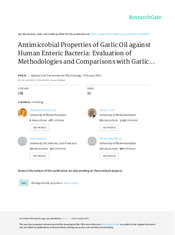 (PDF) Antimicrobial properties of garlic oil against human enteric ...